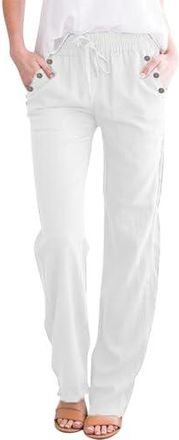 Generic Pantalon Fluide Femme &eacute;t&eacute;,Pantalon Long &eacute;lastique en Coton et Lin pour, Couleur Unie, Loisirs de Plage Pants Thermique (White, XXXL)