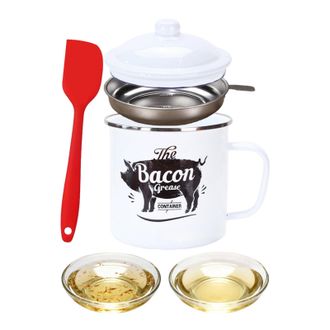 Generico Vorratsdose - 1200 ml Metallbeh&auml;lter mit herausnehmbarem Filter und L&ouml;ffel, langlebiger emaillierter Bauernhoftopf f&uuml;r K&uuml;che, Tier und Lebensmittelzub