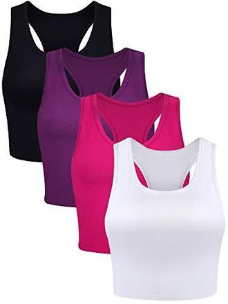 Boao Baumwolle Kurz Sport Crop Débardeur pour Femme, Blanc, S