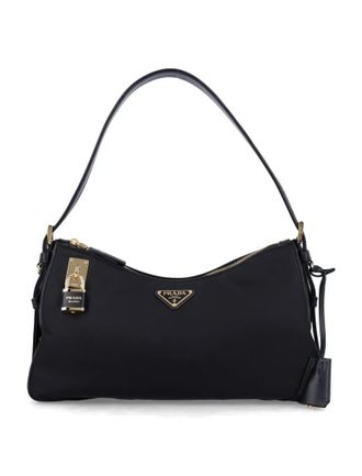 Prada Hobo Bags - Enameled Triangle Logo Black Nylon Hobo Bag - Gr. unisize - in Schwarz - f&uuml;r Damen