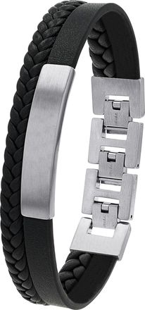 s.Oliver Armband Edelstahl Leder Herren Armschmuck, 18,5+1,5+1,5 cm, Schwarz, Kommt in Schmuck Geschenk Box, 2036861