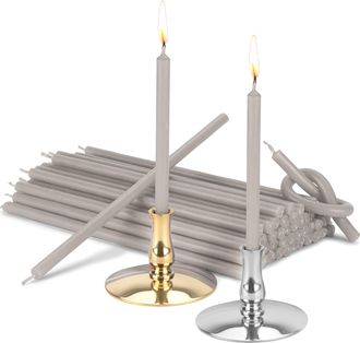 NKlaus Set 2X Kerzenhalter mit 200g Kerzen grau Tropffrei d&uuml;nn L 16cm Paraffin 40033