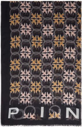 Pinko Pinko, unisex, Accessoires, Noir, Taille: ONE Size Stola in modal a fantasia logo Love birds bordi sfrangiati