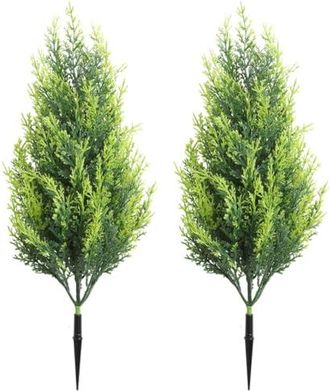 Generic Lot de 2 cypr&egrave;s topiaires artificiels de 50 cm - Plantes artificielles r&eacute;sistantes aux UV avec piquets, arbres topiaires artificiels pour ext&eacute;rieur et