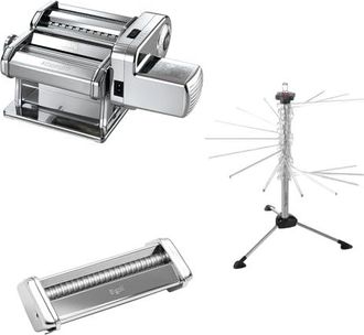 Marcato Nudelvorbereitungsset, Atlas 150 Nudelmaschine + Motor + Trockner + Zubehör für Fettuccine, Taglioni und Bigoli, Küchenzubehör, Made in Italy