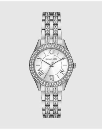 Michael Kors Harlowe montre &agrave; trois aiguilles en acier inoxydable argent&eacute;