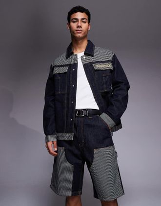 Icecream Short style charpentier &agrave; empi&egrave;cements hickory contrastants - Brut-Bleu marine