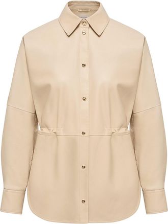 Moncler Moncler Chemise En Cuir &Agrave; Manches Longues, Femme, Beige, Taille: 38