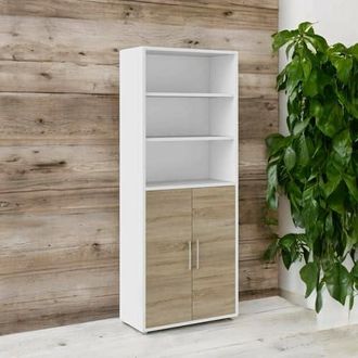 Dmora Kommode Karine, Wohnzimmerbuffet, Wohnzimmer-Sideboard, Moderne Küchen-Speisekammer, 89x40 h222 cm, Weiß und Eiche