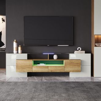 Generic TV Schrank Mit LED Lowboard Stehend Mit T&uuml;ren Und Schubladen Hochglanz Oberfl&auml;che Fernsehschrank Mit Stauraum Und Beleuchtung F&uuml;r Wohnzimmer