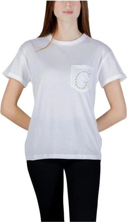 Guess Femme, Tops, Blanc, Taille: 36 FR T-Shirt &agrave; Manches Courtes et Col Rond avec Poche