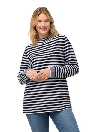Ulla Popken Damen Ringelpullover, Turtle-Neck Pullover, Marine, 42-44