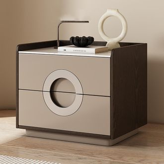 Generic Nachttisch im Mid-Century-Modern-Stil, Massivholz-Nachttisch mit 2 Schubladen und Metallgriffen - Beistelltisch im Landhausstil f&uuml;r Schlafzimmer, Wohn