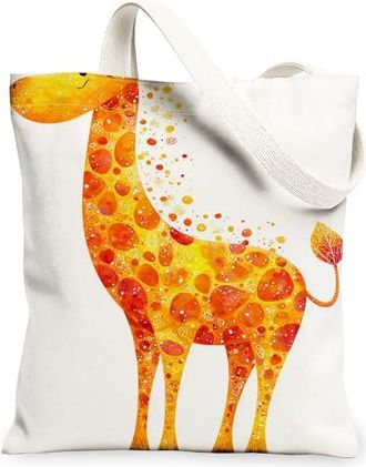 Generic Sacs fourre-tout fantaisie en toile motif girafe, sacs d&eacute;picerie r&eacute;utilisables, l&eacute;gers et lavables avec bandouli&egrave;re, Orange, 13x15 Inch