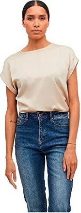 Vila Vila Viellette S/S Satin Top/Su-Noos T-Shirt, Ciment, 36 Femmes