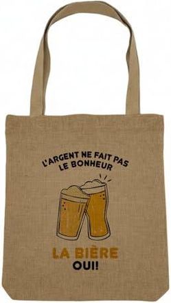 Fabulous Sac Shopping Tote Bag Aspect Lin - Bi&egrave;re - Largent ne Fait Pas le Bonheur Alcool F&ecirc;te Sac de Courses Toile Epaisse 360g Beige Naturel Cabas Port&eacute; Epau