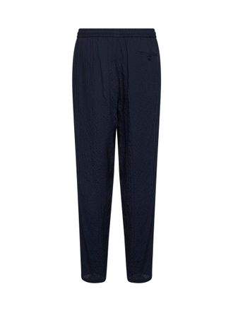 Giorgio Armani Mens Flat-Front Trousers Lyocell Blend Blue