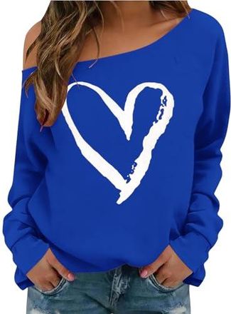 Generic Pull en tricot &agrave; &eacute;paules d&eacute;nud&eacute;es pour femme, motif coeur, col rond, manches longues, capuche, haut d&eacute;contract&eacute; pour les march&eacute;s europ&eacute;ens et am&eacute;ricai