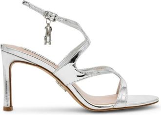Steve Madden Femme, Chaussures, Gris, Taille: 38 1/2 EU Talons en cuir verni argent avec bride de cheville
