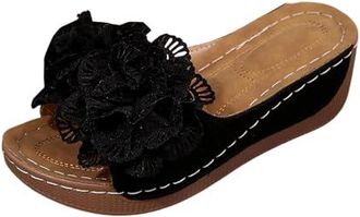 Generic Pantoufles compens&eacute;es d&eacute;contract&eacute;es &agrave; bout ouvert pour femme - &Eacute;l&eacute;gantes, confortables, respirantes, polyvalentes, larges, &agrave; enfiler - Pour la plage e