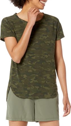 Amazon Essentials Damen Studio-T-Shirt mit lockerer Passform und leichtem Rundhalsausschnitt (erhältlich in Übergröße), Olivgrün Tarnmuster, Größe M