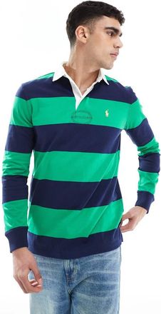 Polo Ralph Lauren Rugby-Hemd in Marineblau und Gr&uuml;n gestreift mit Polokragen und Markenlogo