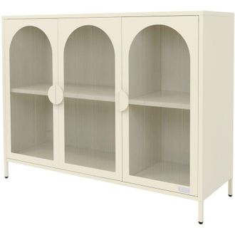 ML Design ML-Design Meuble de Rangement M&eacute;tallique Cr&egrave;me 120x93x40 cm, Buffet Moderne avec Compartiments et 3 Portes, sur Pieds R&eacute;glables en Hauteur, Armoire