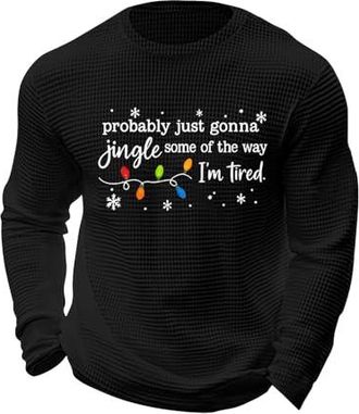 Generic T-shirt de Noël pour homme, gaufré, col rond, moche 2025 Noël « Im Tired » imprimé graphique fantaisie amusant festival hiver vacances fêtes décontrac
