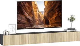 HOMCOM Meuble TV Suspendu Flottant 140 cm, Meuble télé pour téléviseur jusquà 72 Pouces avec 2 Portes cannelées rabattables, Banc TV Mural pour Salon, Chambr