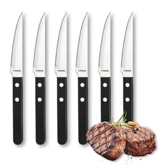 Amefa Steak Pizza Noir - Set de 6 couteaux steak