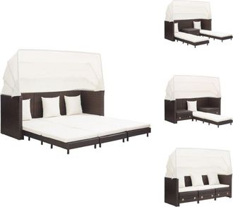 vidaXL Ausziehbares 3-Sitzer-Schlafsofa mit Dach Poly Rattan Braun - Gartenschlafcouch - Outdoor Couch - Rattan M&ouml;bel - Gartenm&ouml;bel - Lounge Sofa
