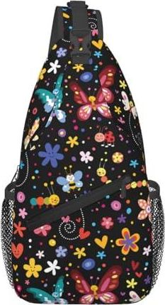 Generic Fleurs De Papillon De Dessin Anim&eacute; Sac &Agrave; Dos Bandouli&egrave;re Antivol Sling Bag Multifonctionnel Sac Banane Pour Shopping Camping Voyage