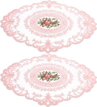 BESPORTBLE NIYANGLE Besticktes Tischset aus Spitzenmaterial 2 St&uuml;ck 30X43cm Rosa Dekorative Tischmatte f&uuml;r Esstisch Hochzeit Foto Requisiten Untersetzer