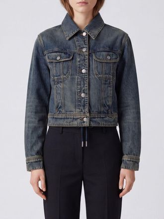 Alexander McQueen McQueen Veste courte en jean en denim de coton avec d&eacute;tails tiss&eacute;s