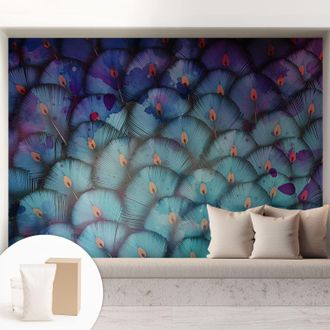 Tulup Carta Da Parati Non Tessuto - Con Colla Gratuita - Con Motivi Moderni - Design Elegante Per Pareti Piume Colorate 208x146 Cm
