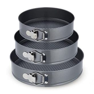 Relaxdays Springform Set, 3 runde Backformen, Ø 24, 26, 28 cm, Edelstahl, Antihaftbeschichtung, Tortenform, anthrazit