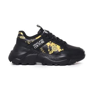 Versace Jeans Couture Barockdetail Schwarze Lederschuhe Flach - - Shoes - Herren - Schwarzk - 41 EU