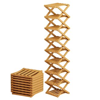 Generic Schmales Holzregal, Mehrstufiger Schuh-Organizer, Faltbarer Schuh-Organizer | Zusammenklappbare Sneaker-Regale F&uuml;r Den Eingangsbereich, Schlafzimmer, 