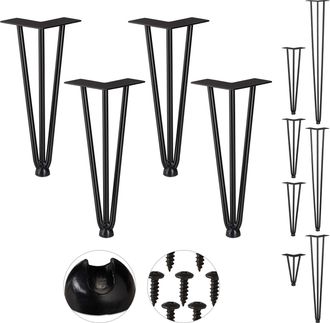 Relaxdays Hairpin Legs, 4er Set, 3 Streben, Metall, Haarnadel Tischbein für Hocker, Tisch & Schrank, 30 cm hoch, schwarz