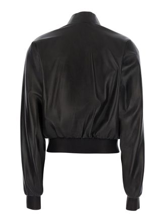 Gucci Womens Cropped Leather Bomber Jacket Brown Coat