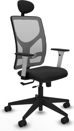 Piqueras y Crespo B&uuml;rostuhl schwarz mit wei&szlig;en und schwarzen Armlehnen, h&ouml;henverstellbare Lendenwirbelst&uuml;tze und festes Kopfteil, ausgestattet mit Syncro/Traslack. Grau