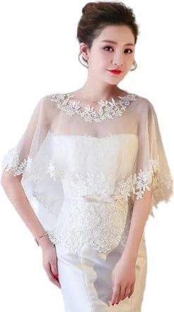 Generic NYSBH Ch&acirc;le en dentelle pour femme - Style cape de mariage - Style cape - Ch&acirc;le &eacute;l&eacute;gant et l&eacute;ger - Gaze transparente, blanc, Taille unique