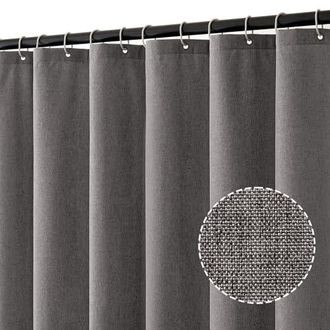 Miulee Rideau de Douche en Lin Texturé 150x180 cm Gris - Hôtel de Luxe Lourd Imperméable, Anti-moisissure, Tissu Lavable pour Salle de Bain avec 10 Anneaux