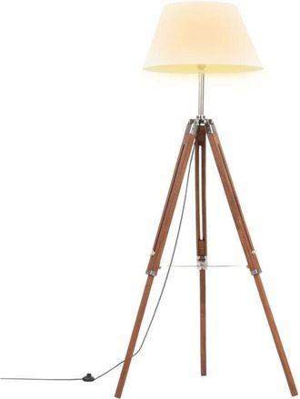 vidaXL Stativlampe Honigbraun und Weiß Teak Massivholz 141 cm - Vidaxl