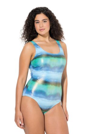 Ulla Popken Damen gro&szlig;e Gr&ouml;&szlig;en &Uuml;bergr&ouml;&szlig;en Plus Size Badeanzug, Farbverlauf-Streifen, ohne Softcups Petrol 42+ 846205767-42+