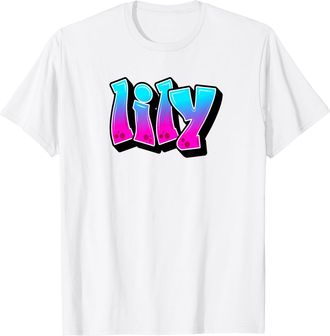 BDAZ Lily Graffiti Personalisierter Name Blau Rosa Frauen M&auml;dchen T-Shirt