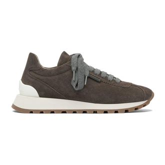 Brunello Cucinelli Femme, Chaussures, Brun, Taille: 40 EU Runners en daim avec languette brillante