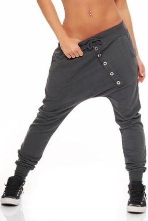 Malito more than fashion Malito Femme Boyfriend Pantalon Bouton Classic Baggy Harem Aladin Yoga 8023 (Gris fonc&eacute;)