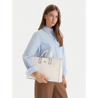 Tommy Hilfiger Handtasche Tommy Hilfiger Th Daily Satchel Mono AW0AW18418 &Eacute;cru