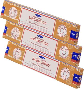 NKlaus 3X Satya Nag Champa Sandalwood Räucherstäbchen 45g, Räucherset - Handgerolltes Räucherwerk aus Indien mit warmem Santalduft - Für Meditation und Ausgl